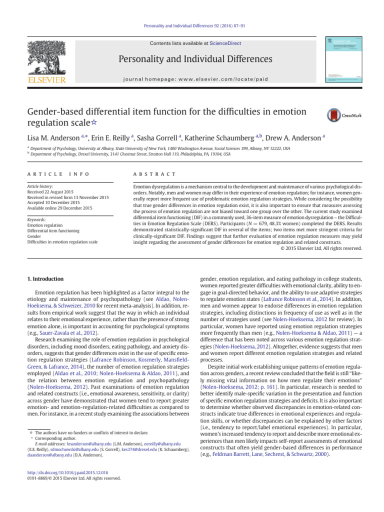 Gender Differences in Emotion Regulation | PDF | Emotional Self ...