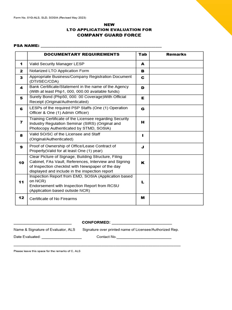 LTO Application for Security Guard Force | PDF