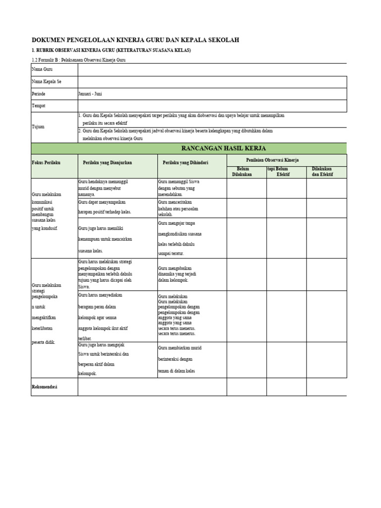 1 Form Observasi Keteraturan Suasana Kelas | PDF | Karier & Perkembangan