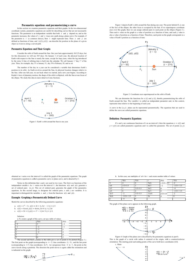 Parametric Equations, Parameterizing A Curve | PDF | Ellipse | Equations