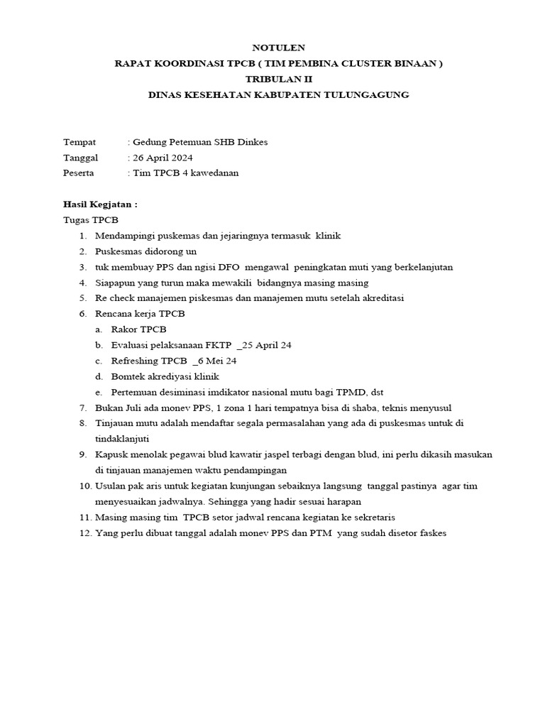 Notulen Diseminasi TPMD Gel II | PDF