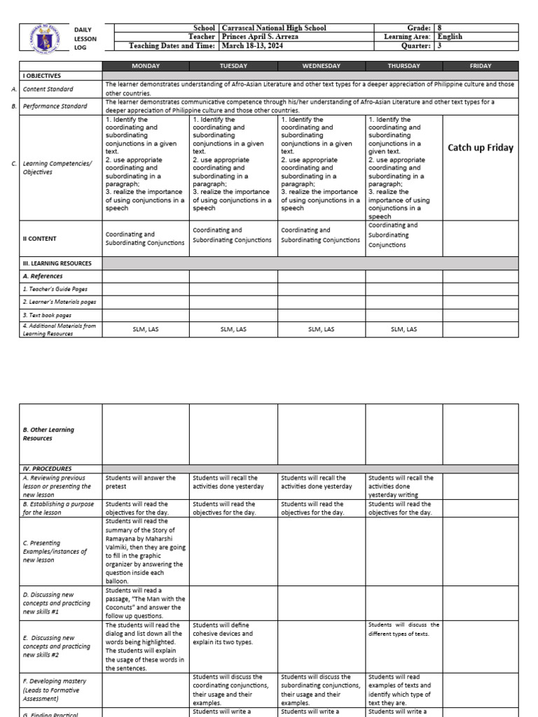 Daily-Lesson-Log-DLL-Q3-week 6 | PDF | Learning | Teachers