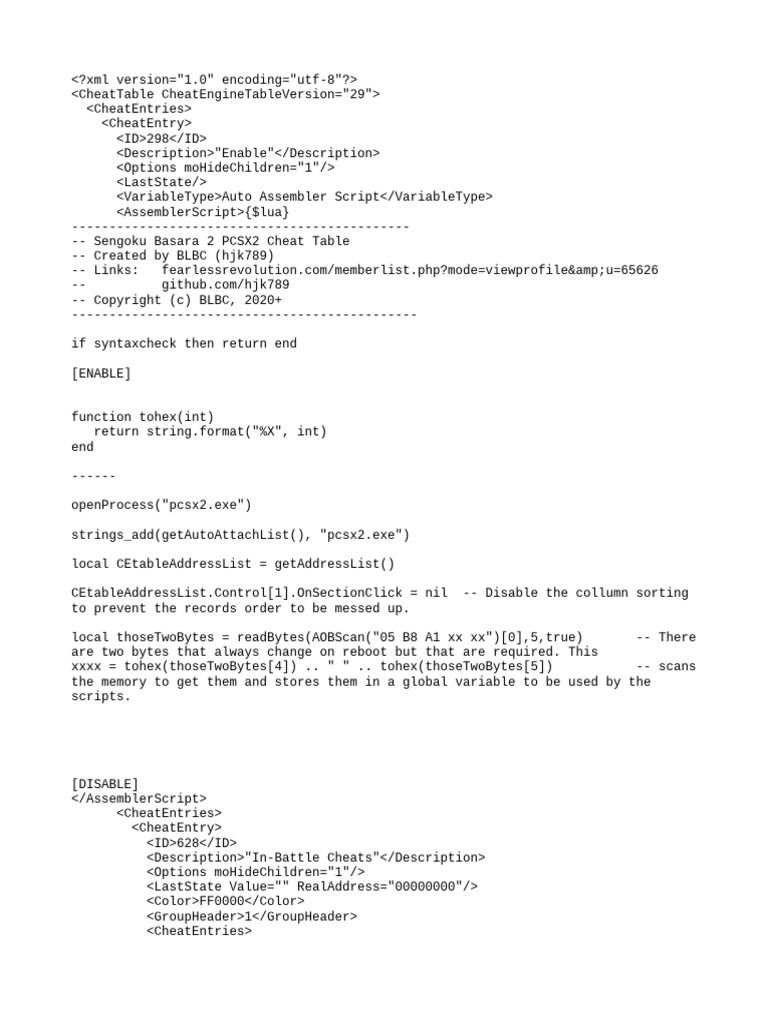 Sengoku Basara 2 PCSX2 Cheat Table V1.1.pnach | PDF | Assembly Language | Armour