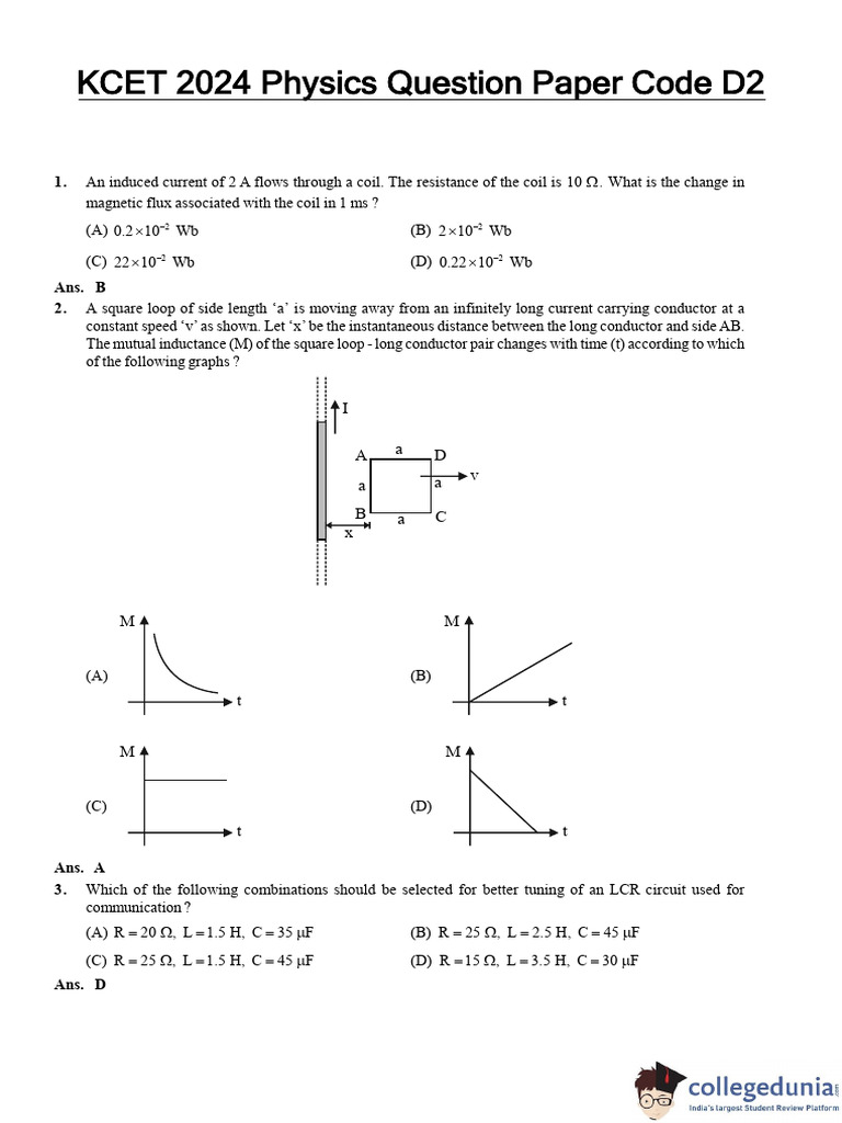 KCET 2024 Physics Question Paper | PDF | Neutron | Electrical ...