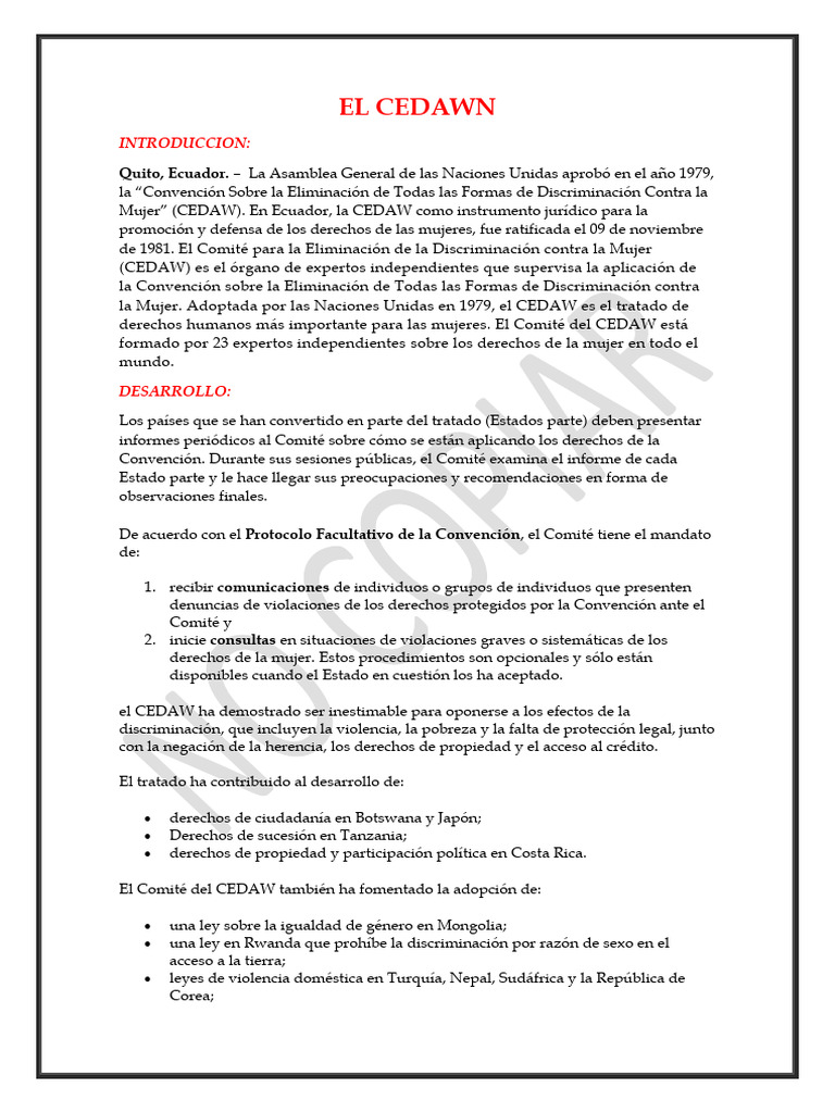 El Cedawn | PDF | Convención sobre la eliminación de todas las formas ...