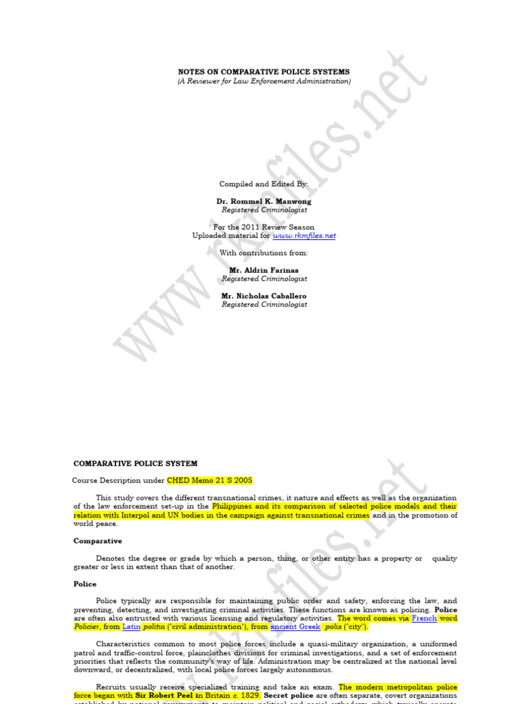 Comparative Police System Summary | PDF | Organized Crime | Globalization