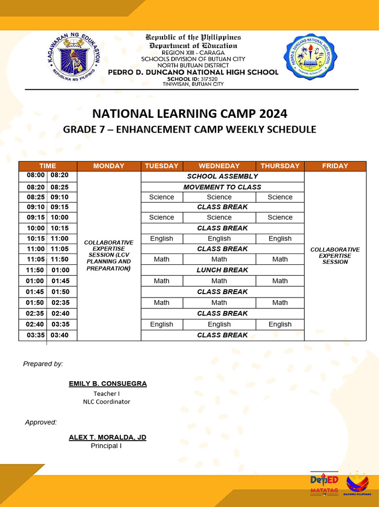 NLC - Weekly Class Schedule | PDF