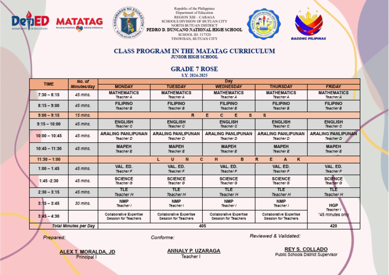 Sample Class Program | PDF | Teaching