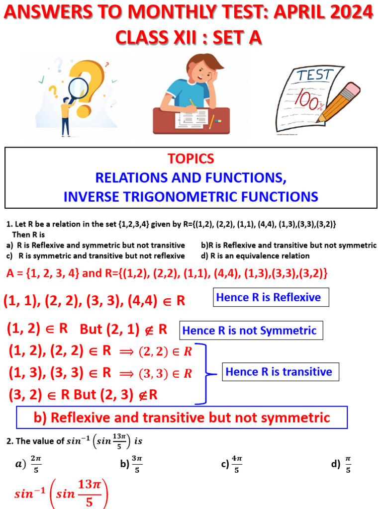 Answes To Monthly Test Set A April 2024 | PDF | Function (Mathematics ...