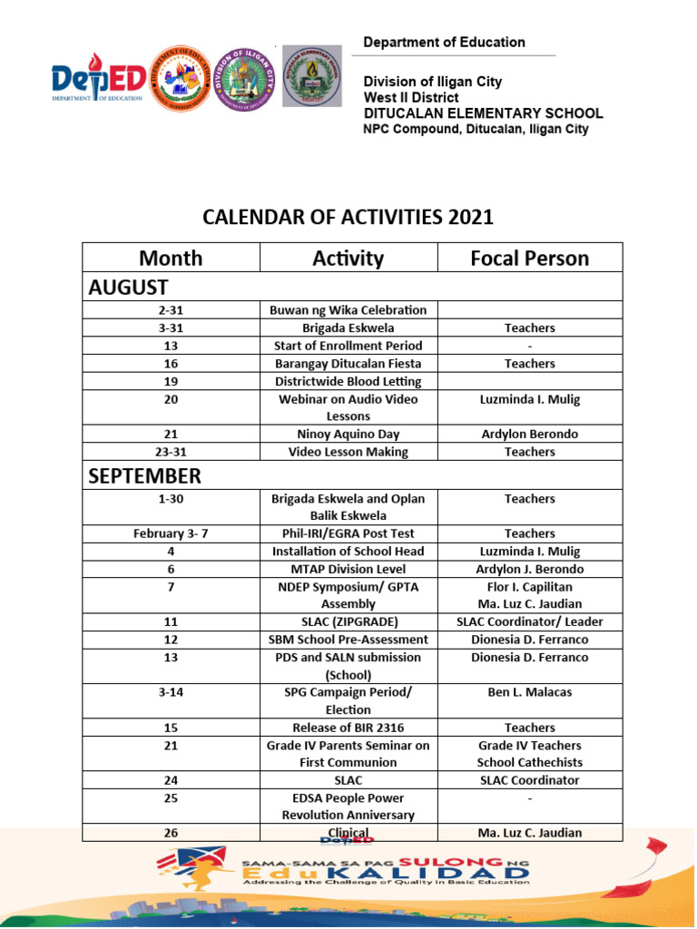 Calendar of Activities 2020-21 | PDF
