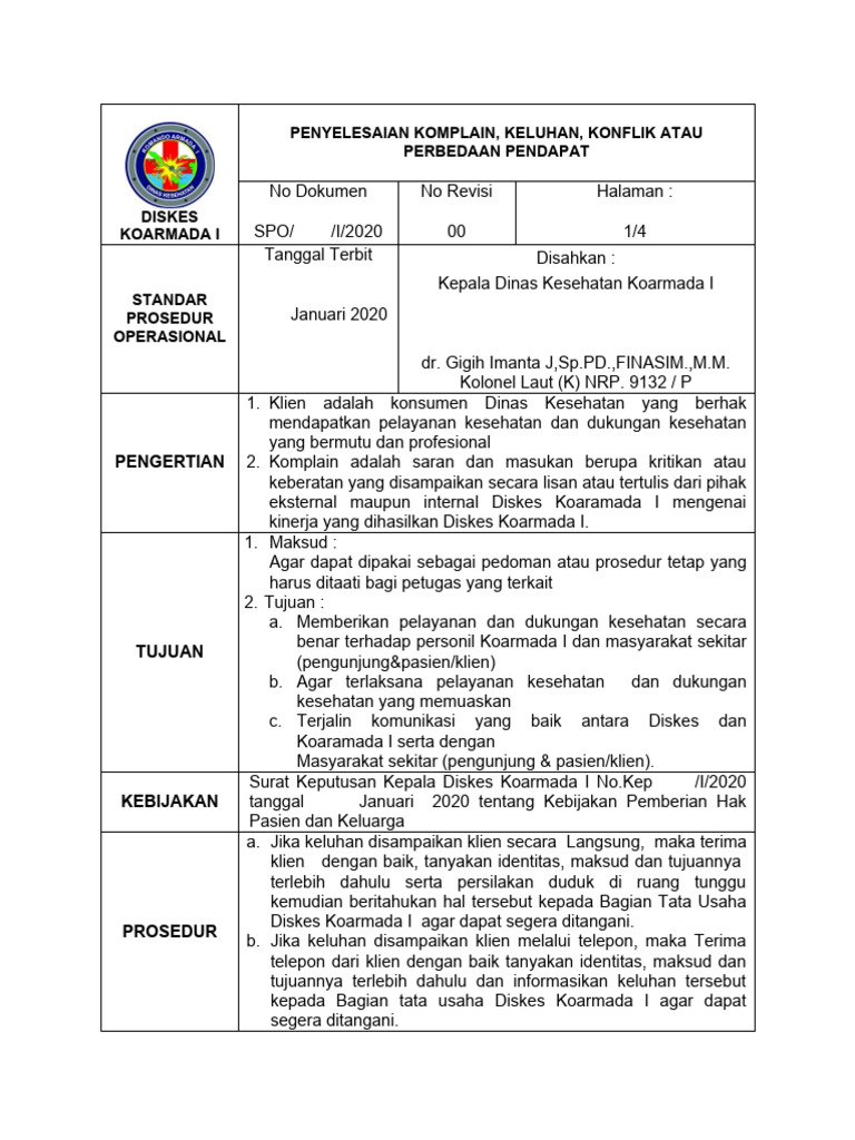 Sop Pasien Komplain | PDF