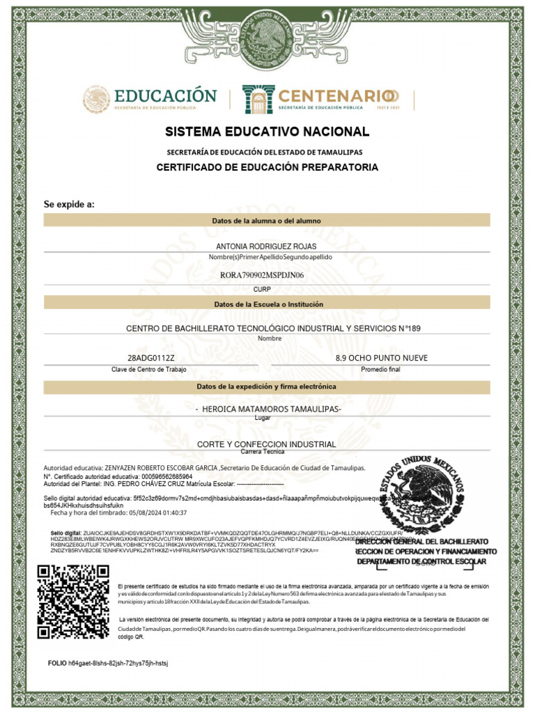 Certificado Cbtis 189 | PDF