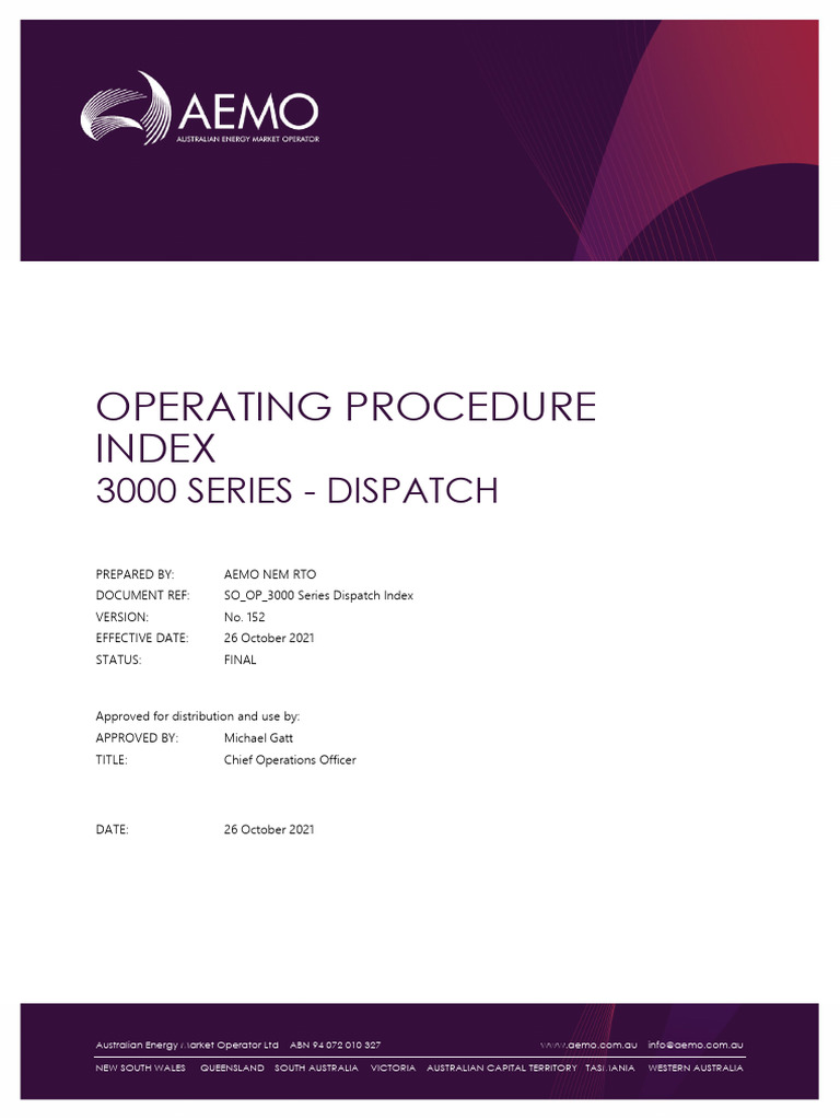 AEMO 3000 Series Dispatch Index | PDF | Electric Power | Power (Physics)