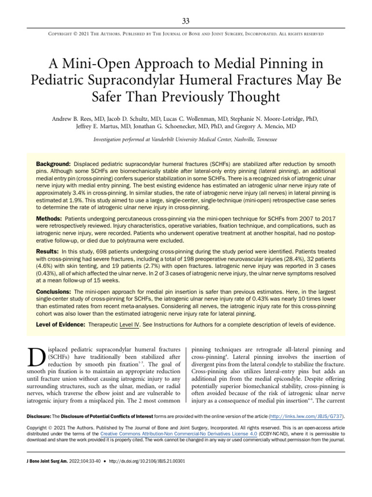 A - A Mini-Open Approach To Medial Pinning in Pediatric Supracondylar ...
