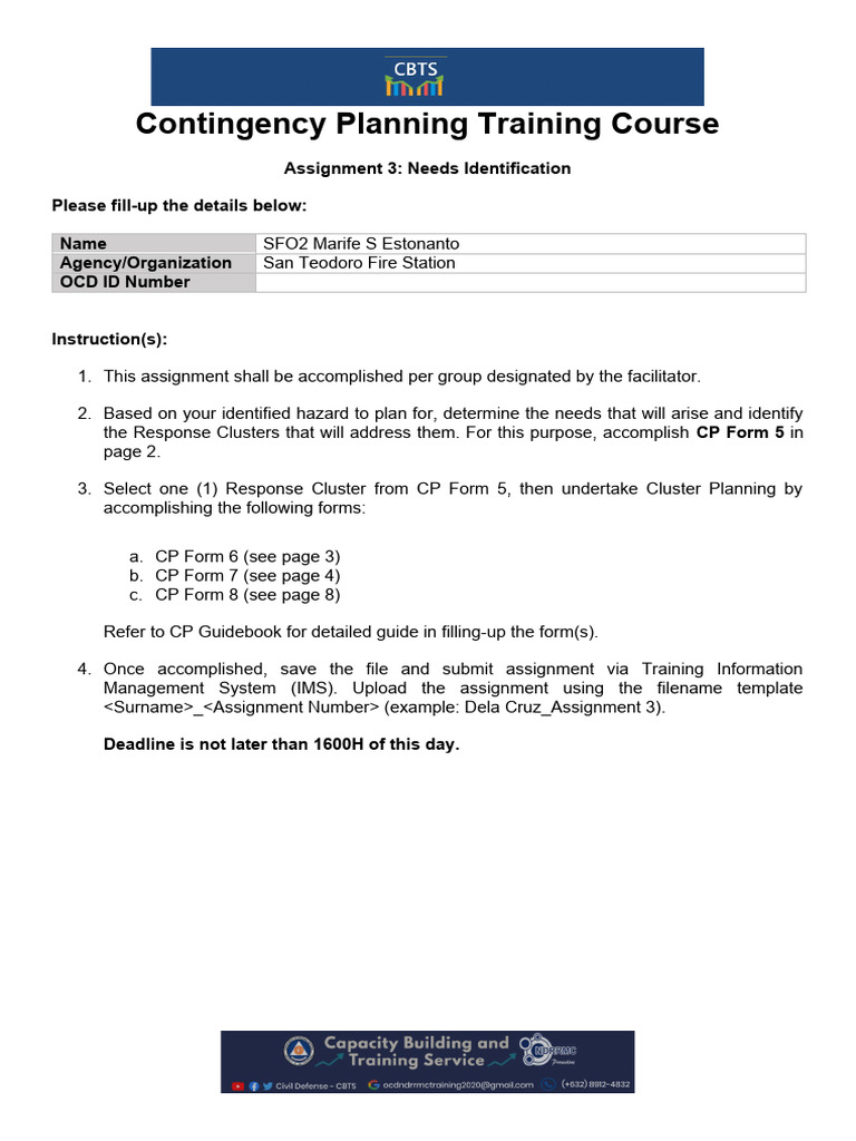 BFP Forms 5-8 Cluster Identification - Response Activities - Resource ...