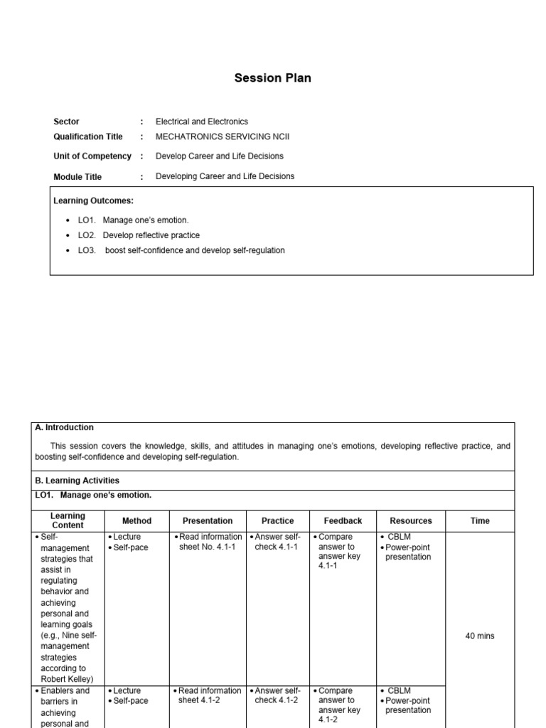 Career and Life Decisions Session Plan | PDF | Career & Growth