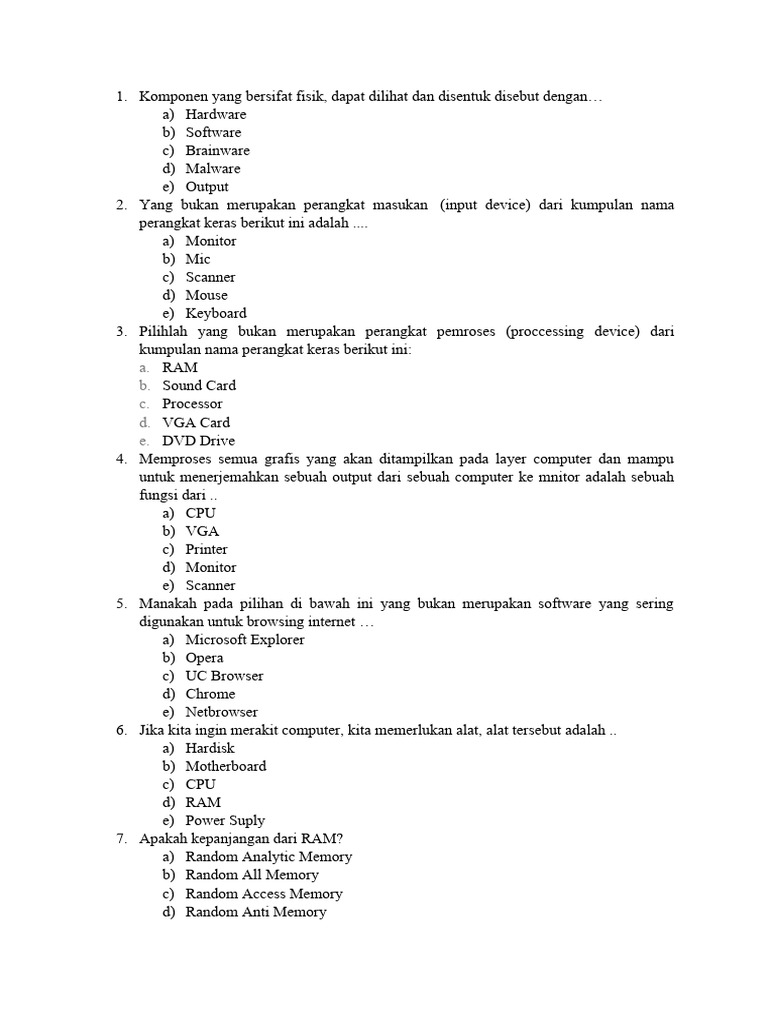 Contoh Soal Komponen Utama Sistem Komputer | PDF | Metode & Bahan Ajar | Komputer