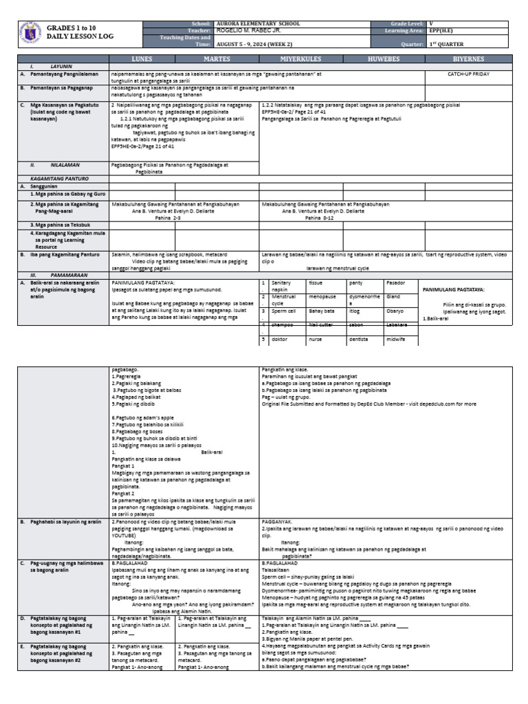 DLL - Epp 5 - Q1 - W2 | PDF