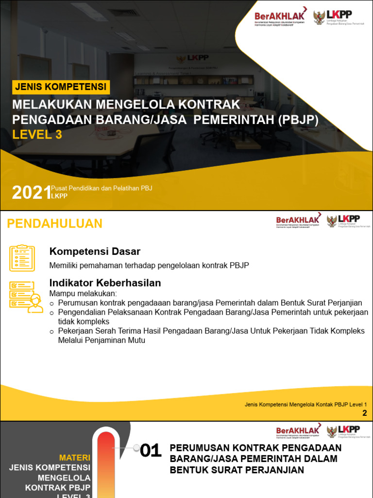 Slide Bahan Ajar - JK Mengelola Kontrak PBJ Level 3 Versi II | PDF