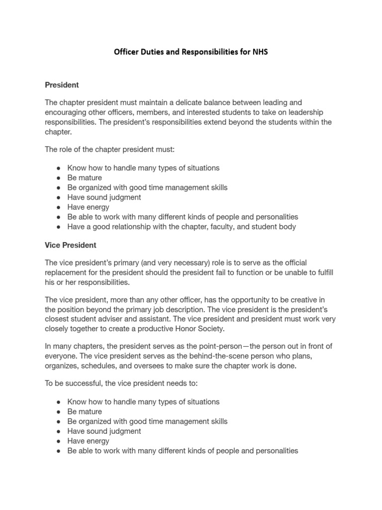 Officer Duties and Responsibilities For NHS | PDF | Parliamentary ...