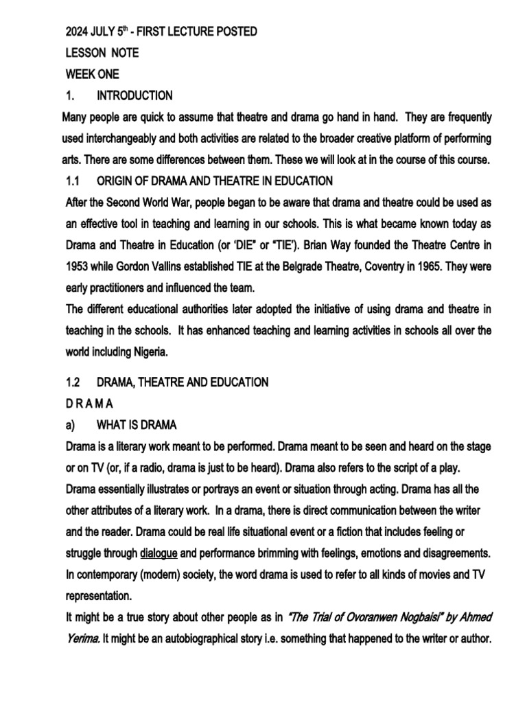 2024 July 5 - First Lect Posted | PDF | Theatre | Plot (Narrative)