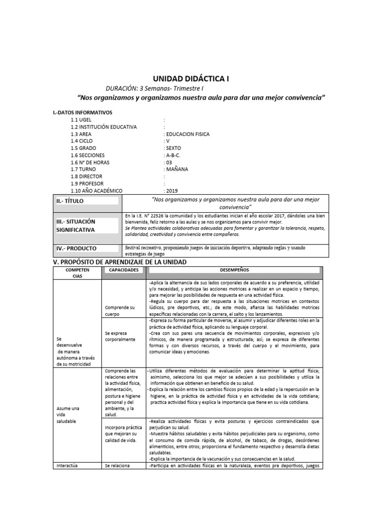 Unidad Didactica 6to Grado | PDF | Aprendizaje | Evaluación