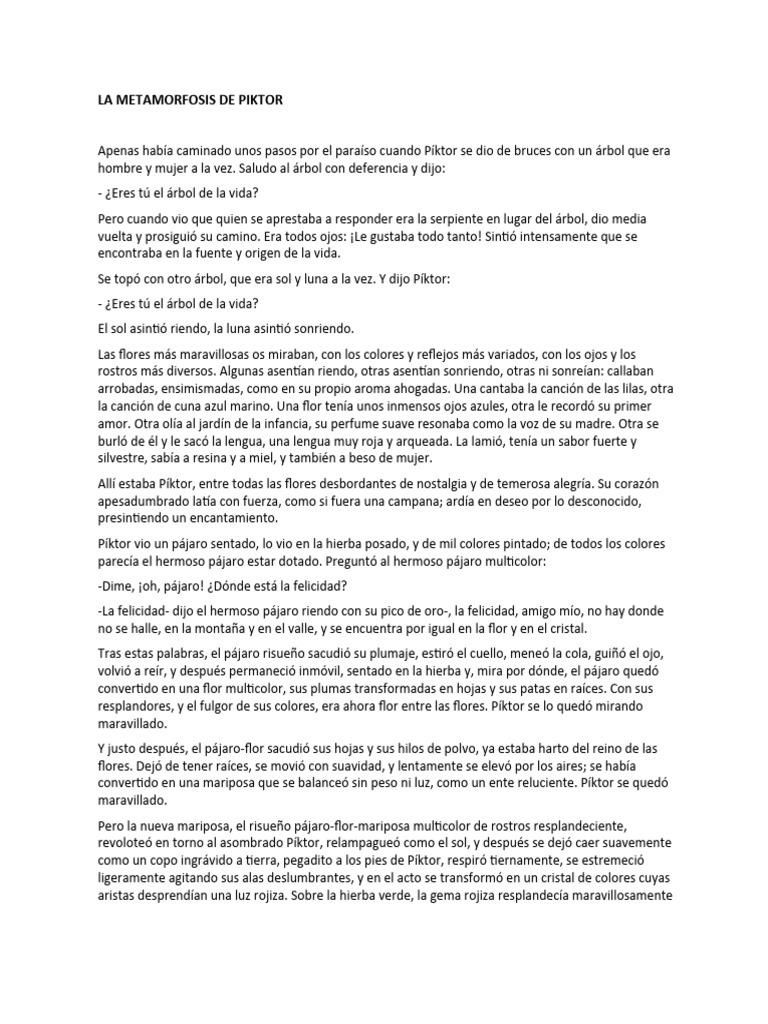 La Transformación de Píktor en el Paraíso | PDF | Poesía