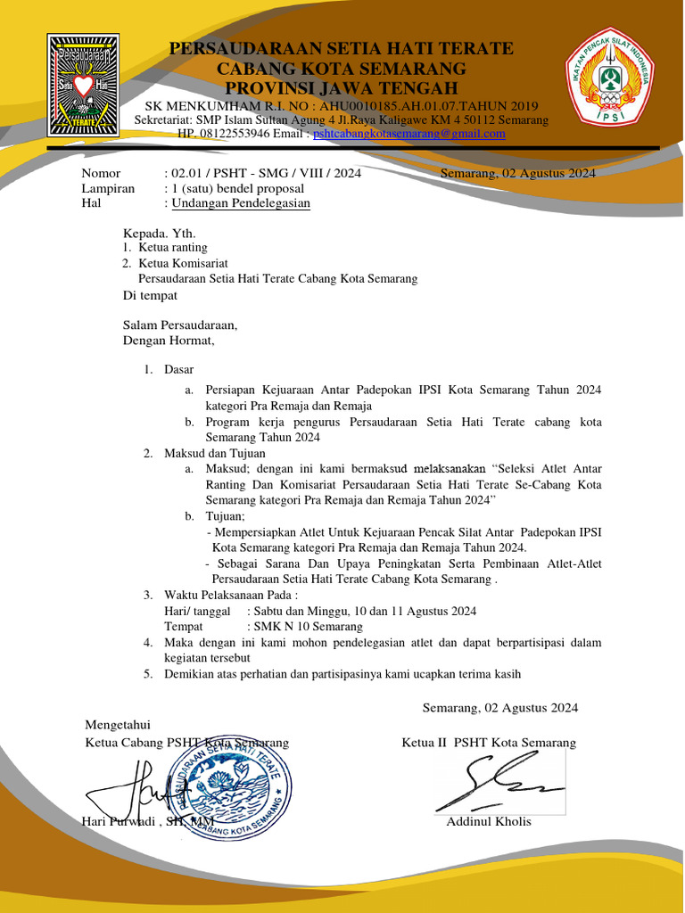 Proposal Undangan Seleksi Cabang Kota Semarang 2024 Kategori Pra Remaja ...