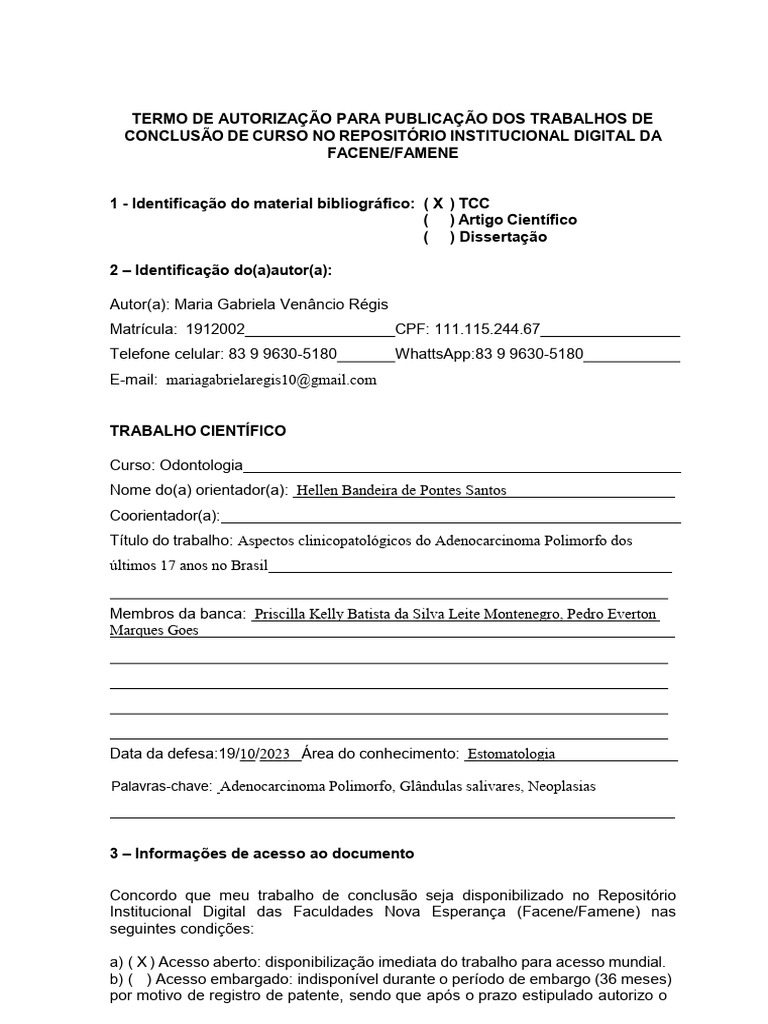 Formulário - Gabriela | PDF | Direitos Autorais