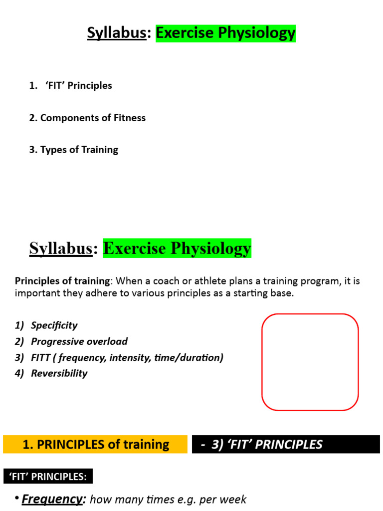 FIT Principles, Fitness Components and Types of Training - Yr 10 | PDF ...