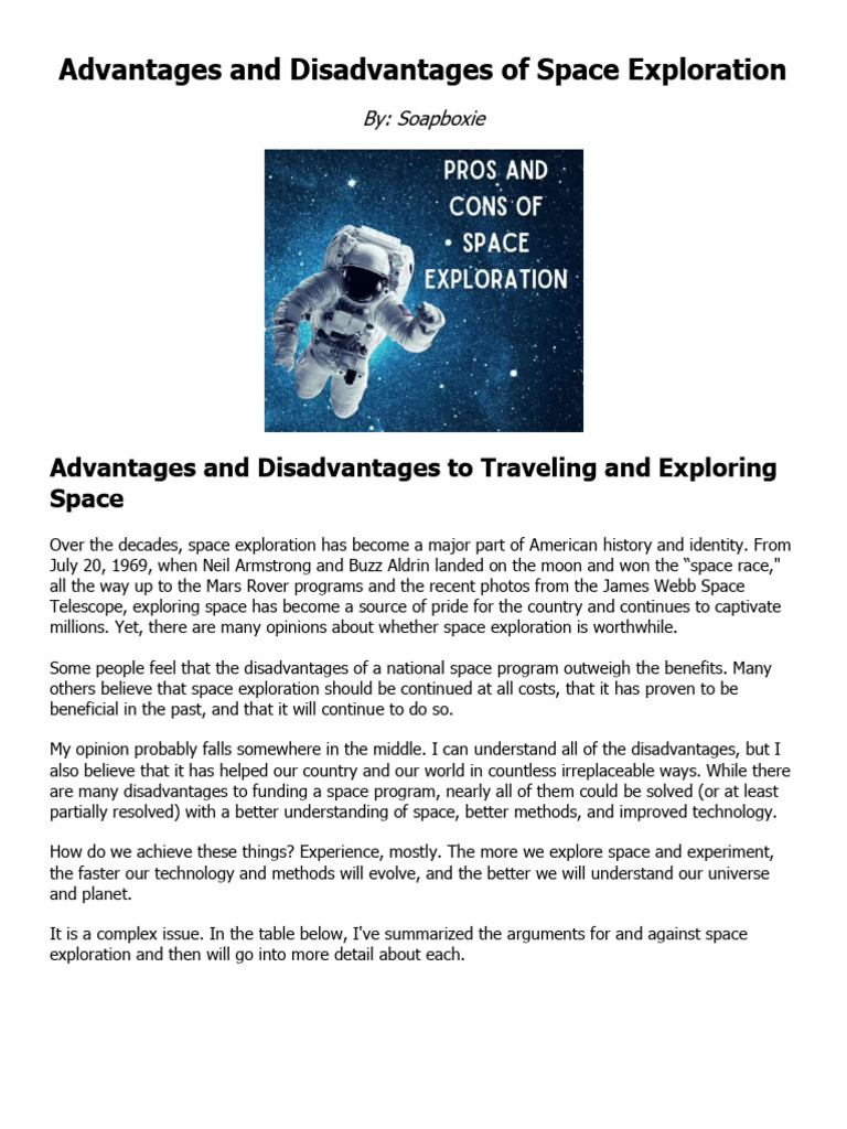 Advantages and Disadvantages of Space Exploration | PDF | Nasa | Space ...