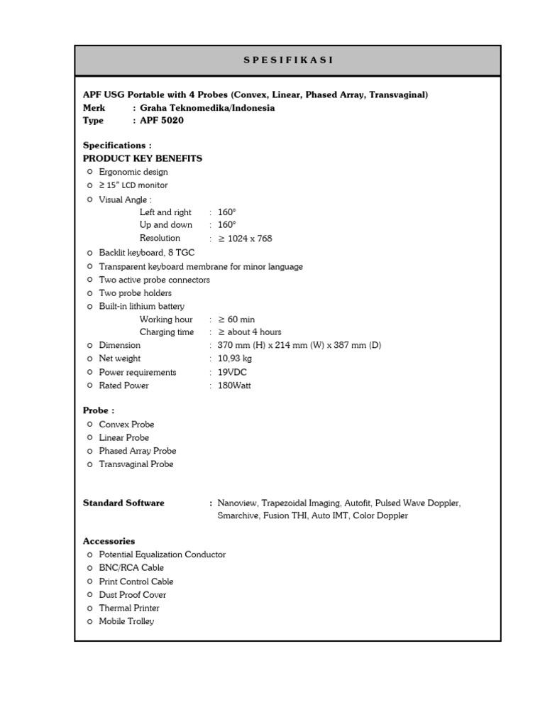 Spek USG Portable 4 Probes (Convex, Linear, Phased Array, Transvaginal ...