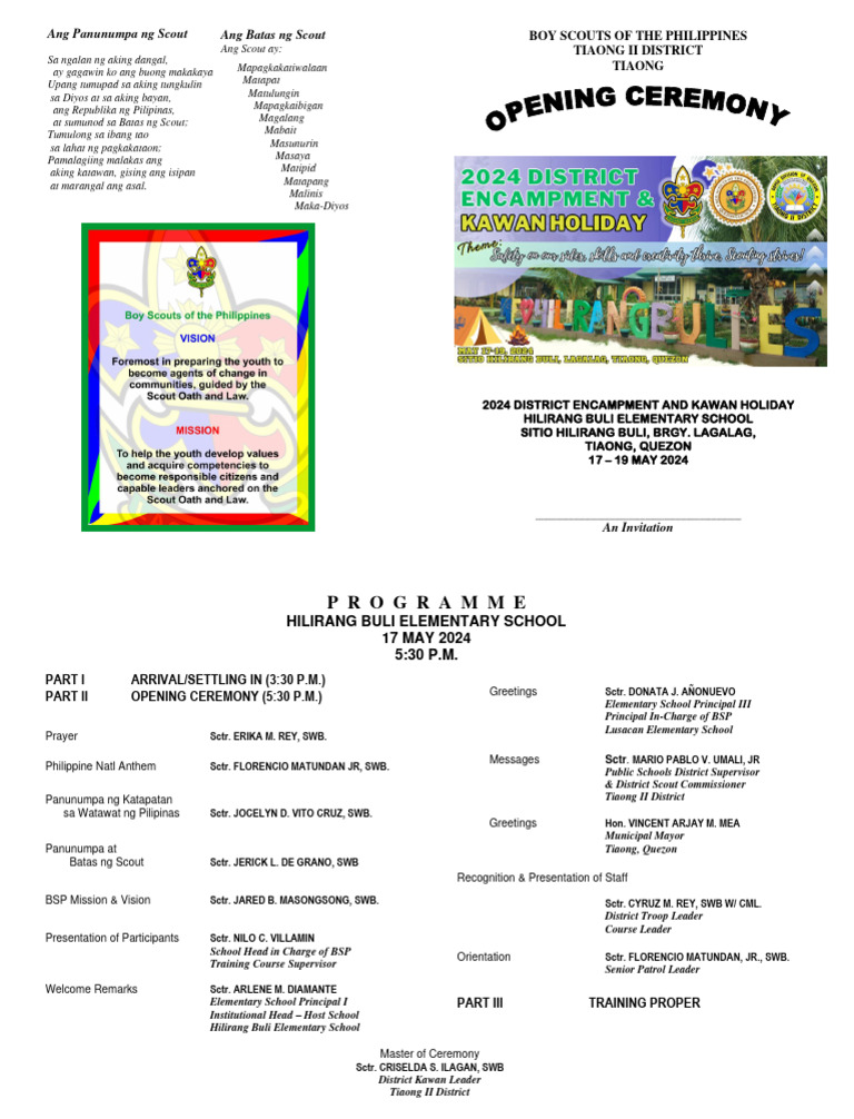 2024 District Encampment and Kawan Holiday - Opening Program | PDF ...