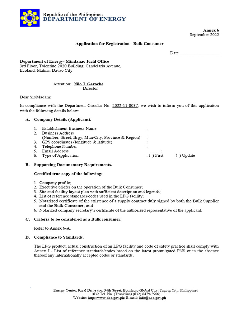 Annex 6 - Registration - Bulk Consumer.17Aug2022 | PDF | Business ...