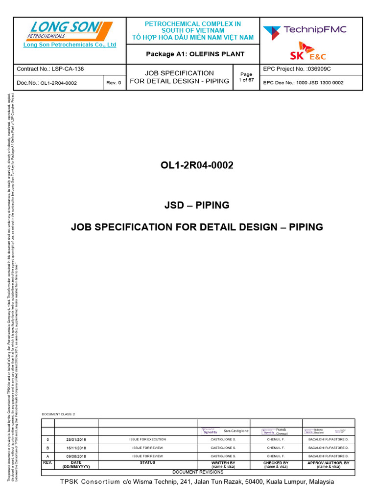 Ol1-2r04-0002-0-Piping Design Spec | PDF