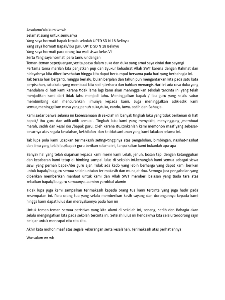 Pidato Anak Kelas 6 | PDF