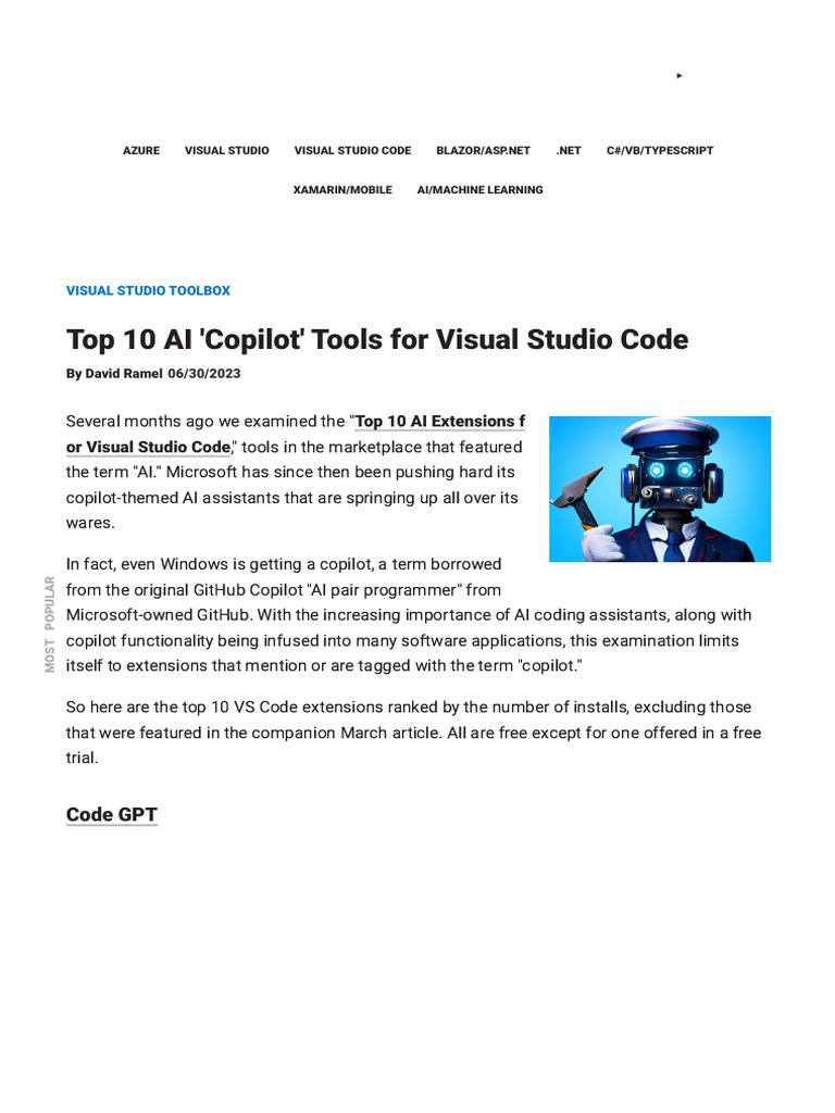 Top 10 AI 'Copilot' Tools For Visual Studio Code - Visual Studio ...