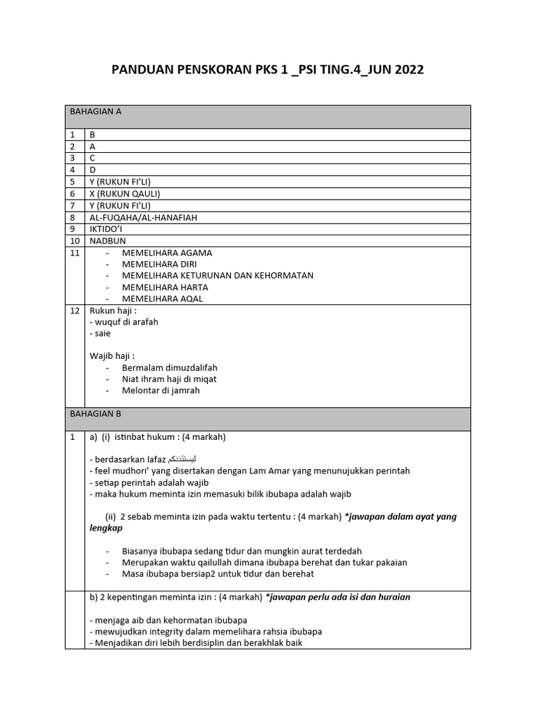 SKEMA PENSKORAN PSI PKS 1 t4 | PDF