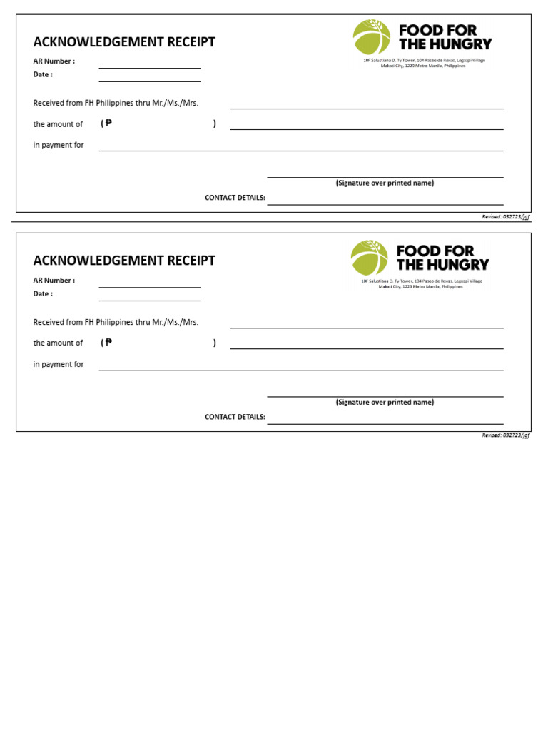 Acknowledgment Receipt (AR) Template - FHBO - XLSX - AR-Print | PDF