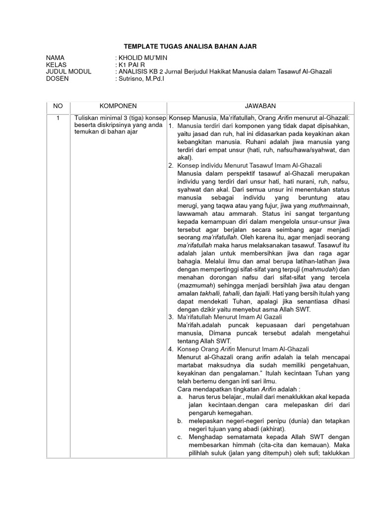 Template Tugas Analisa Bahan Ajar - Kholid | PDF | Pengembangan Diri | Sains & Matematika