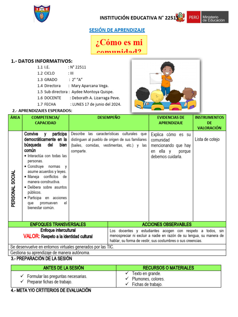 Sesi P.social Cómo Es Mi Comunidad | PDF | Evaluación | Aprendizaje