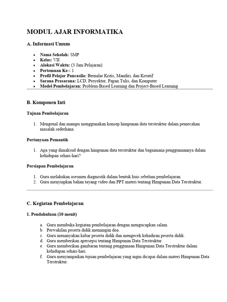 MODUL AJAR INFORMATIK Kls 7 | PDF | Karier & Perkembangan