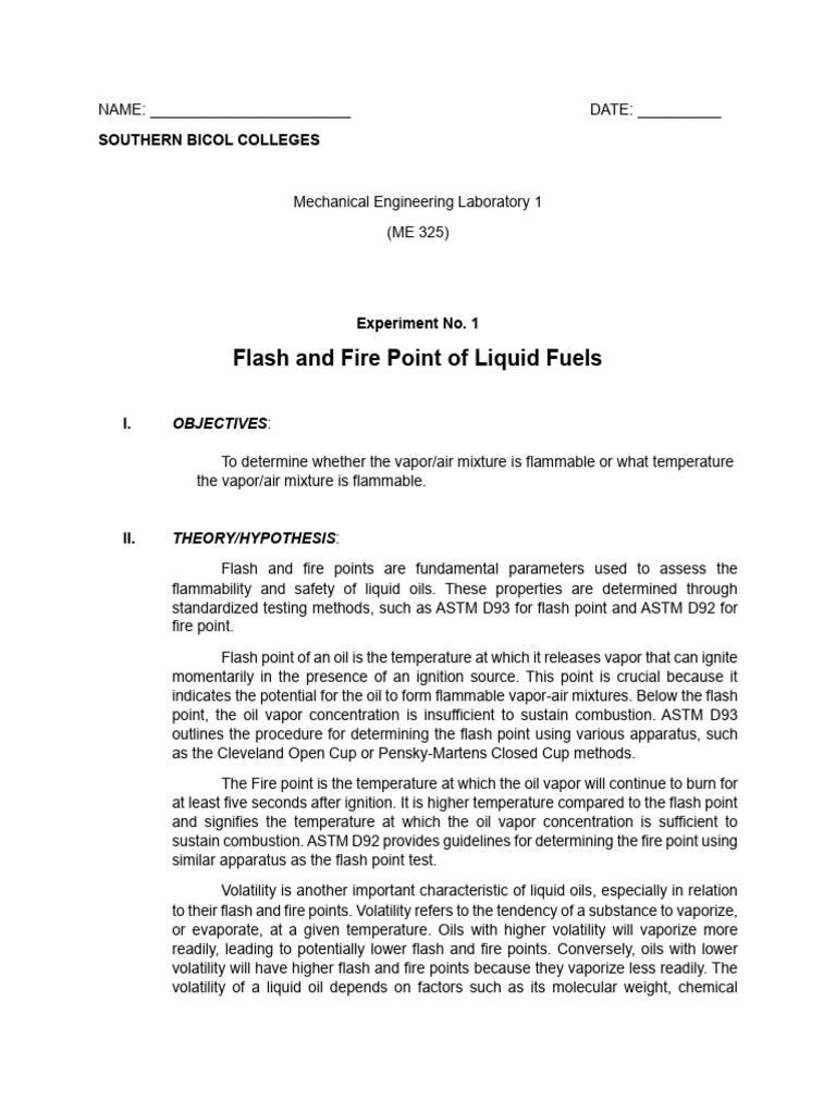 Experiment No.1 - Flash and Fire Point (ME325) | PDF | Chemical Process ...