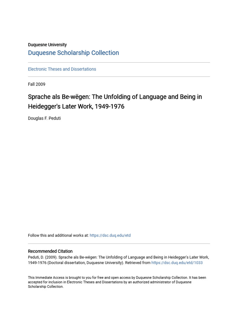 Sprache Als Be-Wëgen - The Unfolding of Language and Being in Heid ...