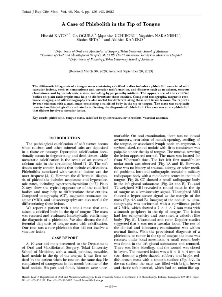 A Case of Phlebolith in The Tip of Tongue | PDF | Medical Imaging ...