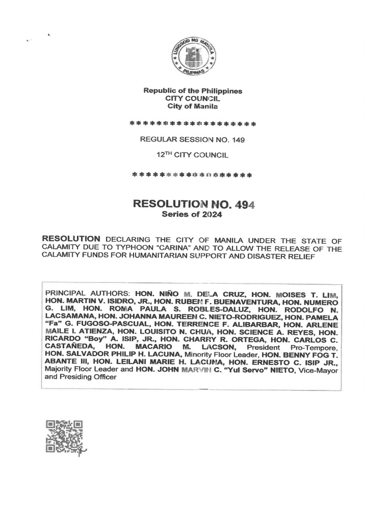 RESOLUTION No. 494 S2024 | PDF