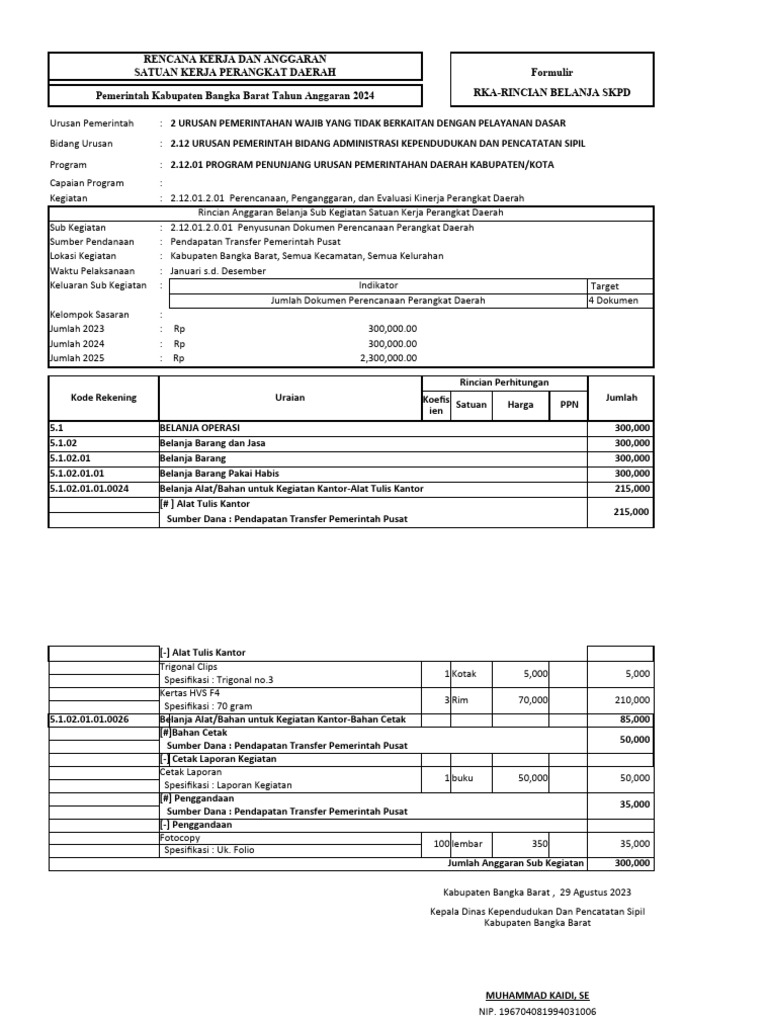 Rka RKPD 2024 Sesuai HSPK Rekap | PDF