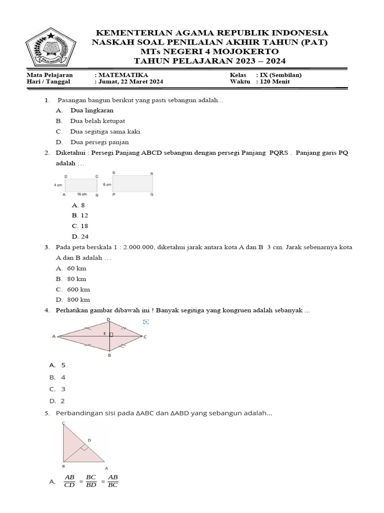 Soal Pat Kelas 9 Tapel 23.24 | PDF