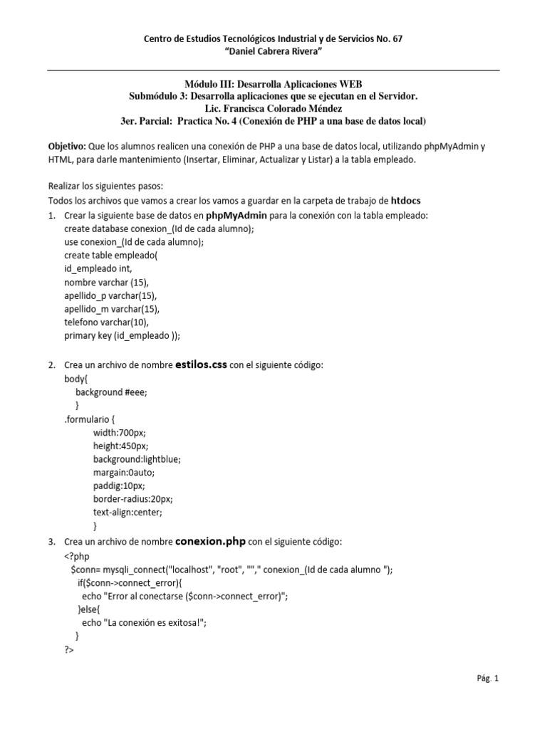 Practica 4 3erp Conexion BD | PDF | SQL | Software