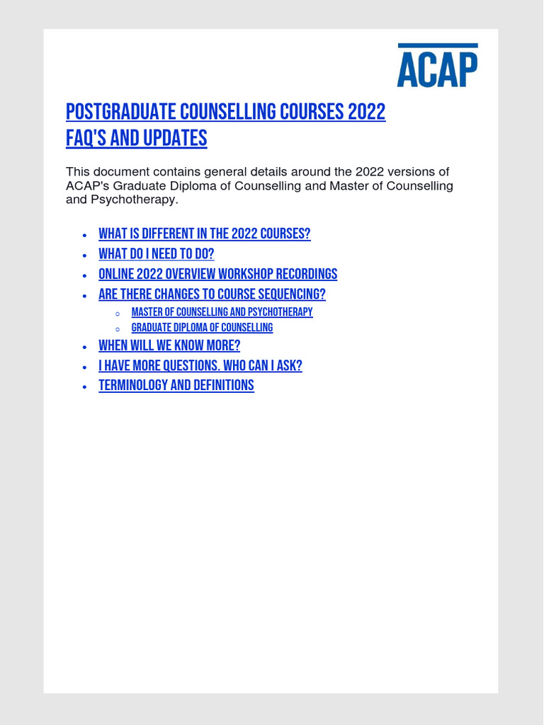 Post Grad Counselling 2022 FAQs | PDF | Psychotherapy | Postgraduate ...